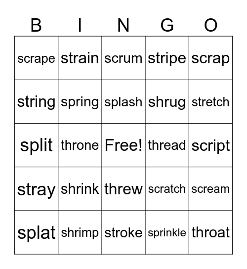 Triple Consonant Blends Bingo Card