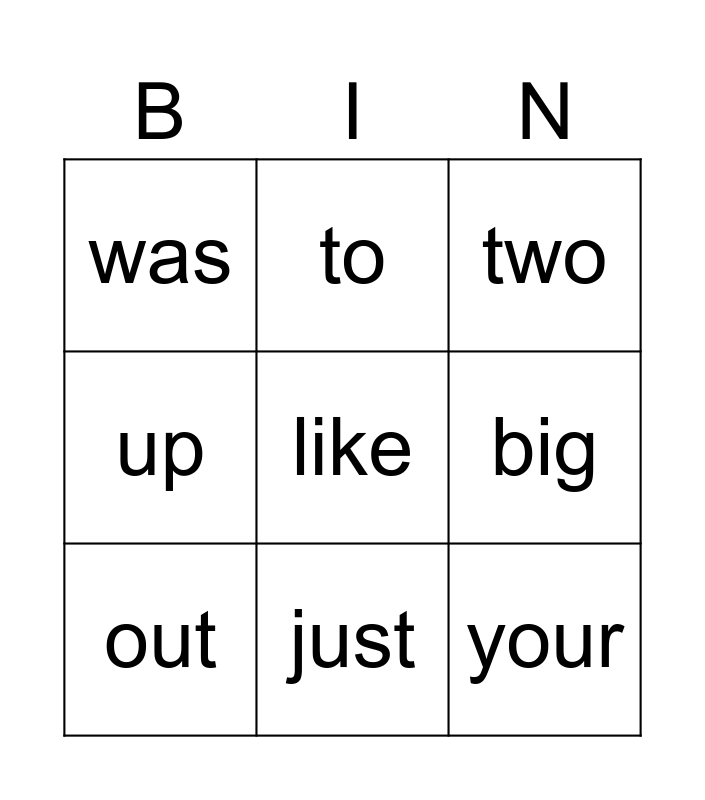 Kinder sight words per 1 Bingo Card