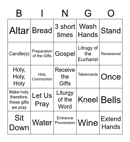 Altar Server Bingo Card