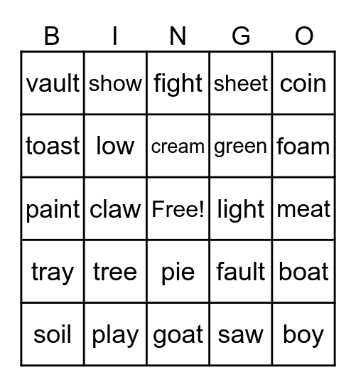 Vowel Teams Bingo Card