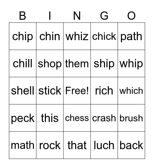 Digraph Bingo Card