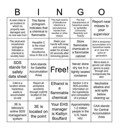 EHS Bingo Card