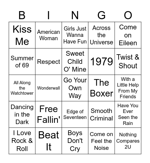 Song Covers Bingo Card