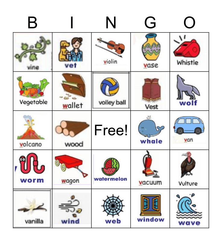 V and W Bingo! Bingo Card