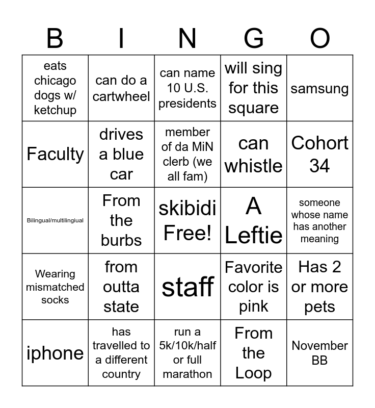 Social Bingo Card