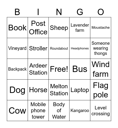 Scavenger Hunt Bingo Card
