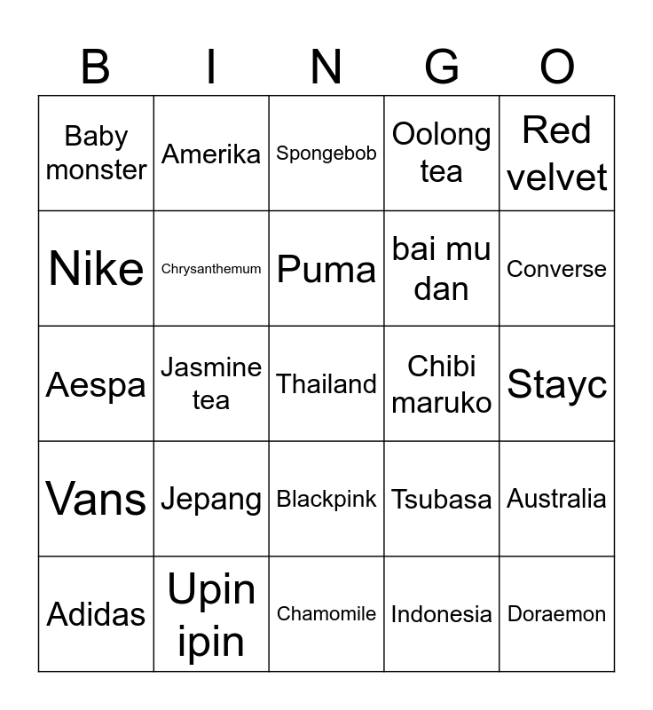Bingo Anya Bingo Card