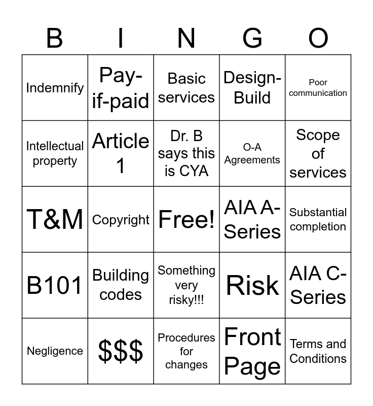 Contract Bingo Card