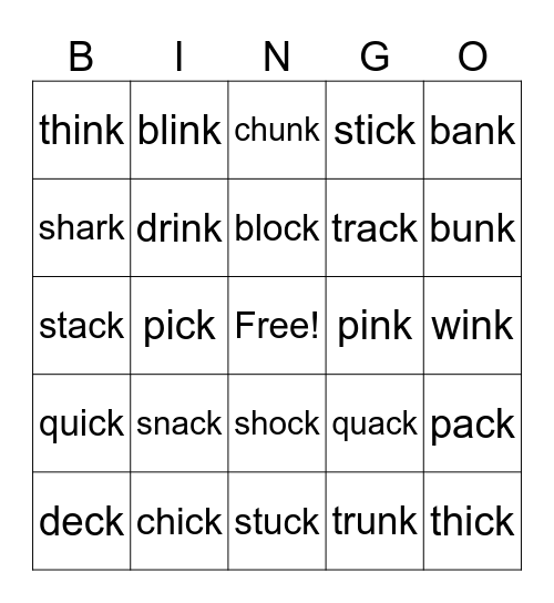 CK K Bingo Card