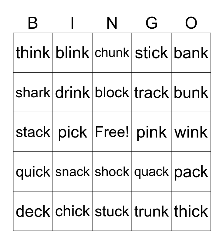 CK K Bingo Card
