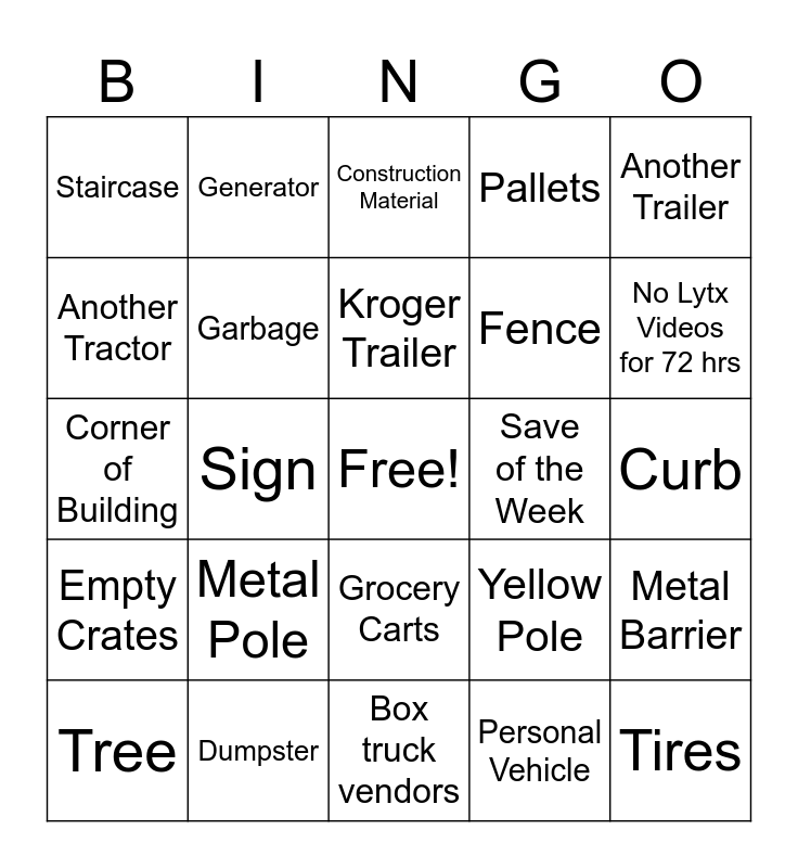 Cone Picture Weekly Challenge Bingo Card