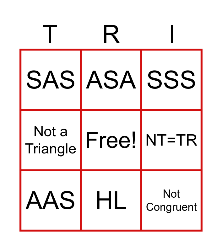 Triangle Congruence Bingo Card