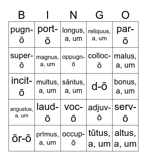 LATIN Bingo Card