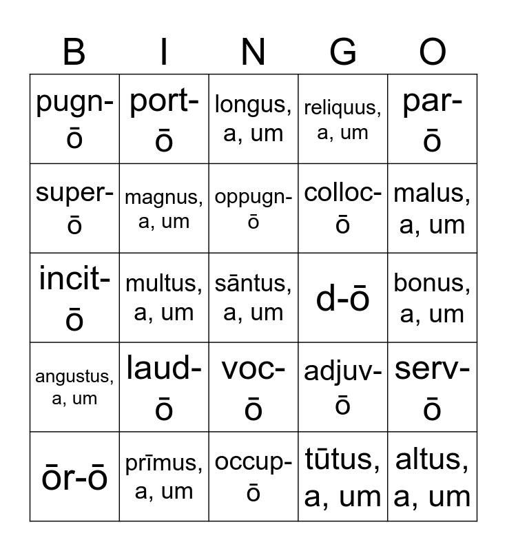 LATIN Bingo Card