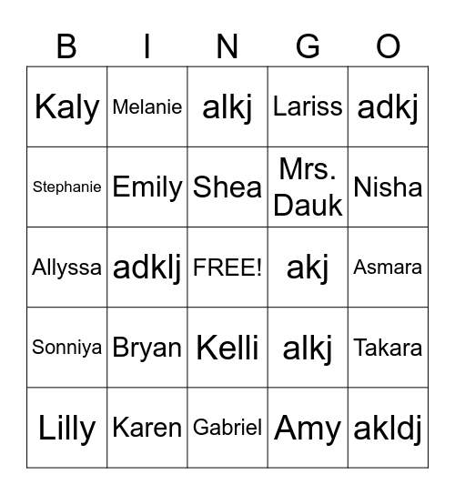 Name Game Bingo Card