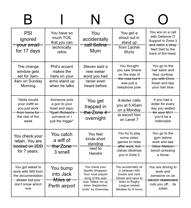 1DD Bingo Card