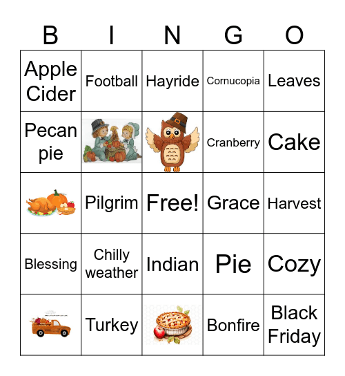 Fall Thanksgiving Bingo Card