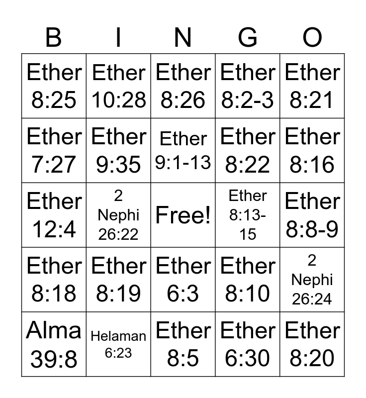 Scripture Bingo Card