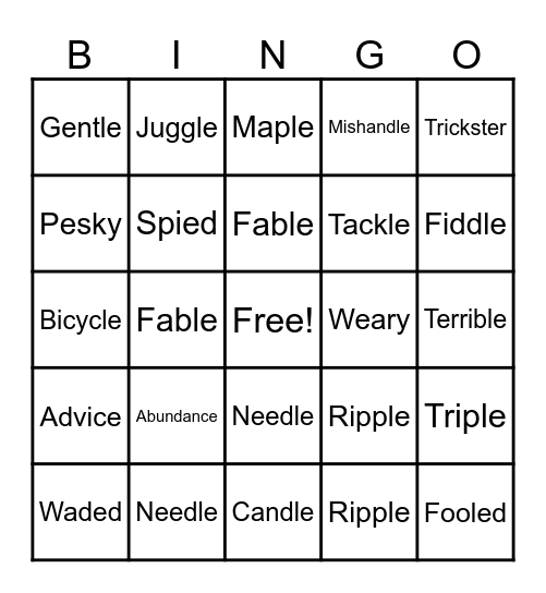 Vocabulary Bingo Card