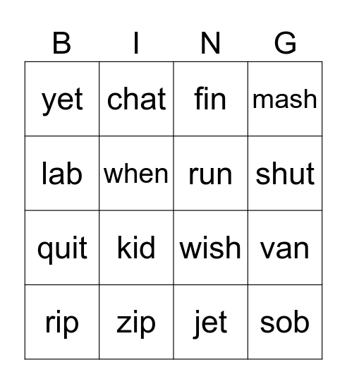 Layer 1 Phonetic Bingo Card