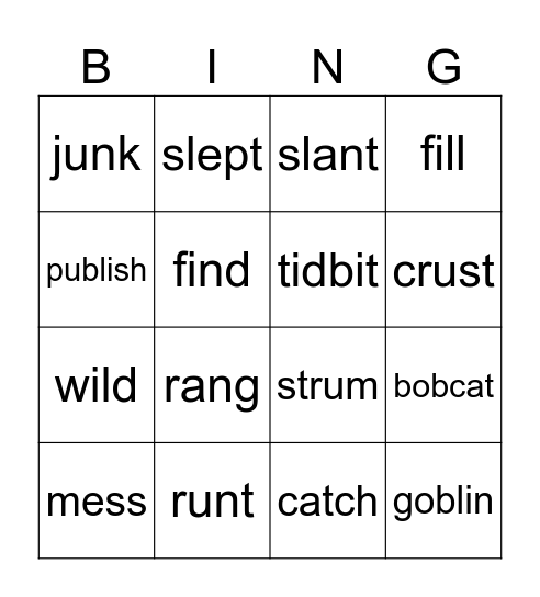 Phonetic Words Layer 2 Bingo Card
