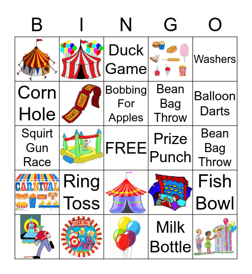 Jordan's 9th Birthday Carnival Party Bingo Card