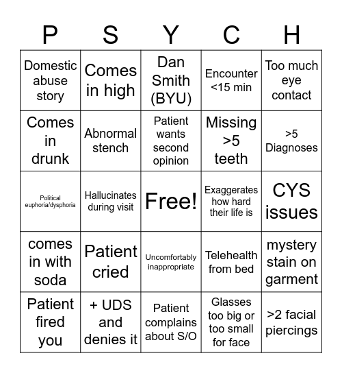 PSYCH-O Bingo Card