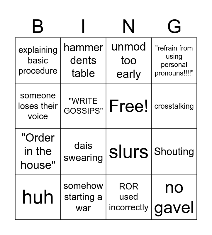 MUN bingo Card