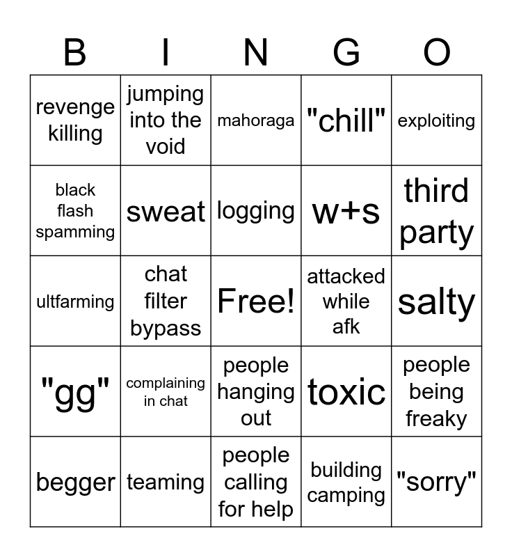 jjs public servers bingo(again and improved) Bingo Card