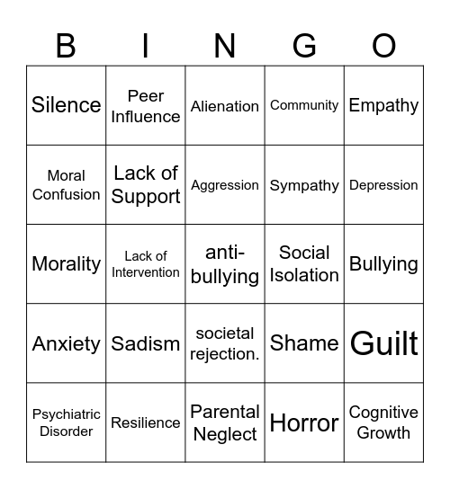 Psych Bingo Card