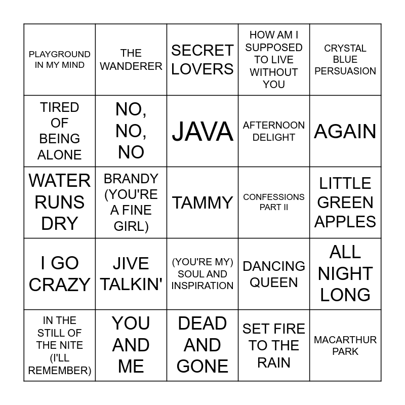 BILLBOARD #12's Bingo Card