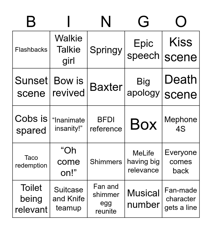 Inanimate Insanity 18 Bingo Card