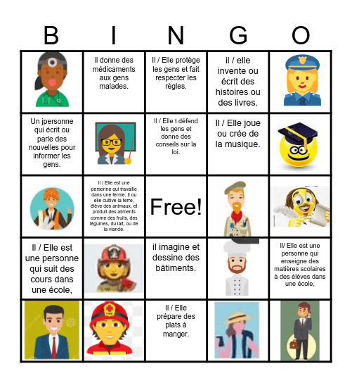 Les Professions #2 Bingo Card
