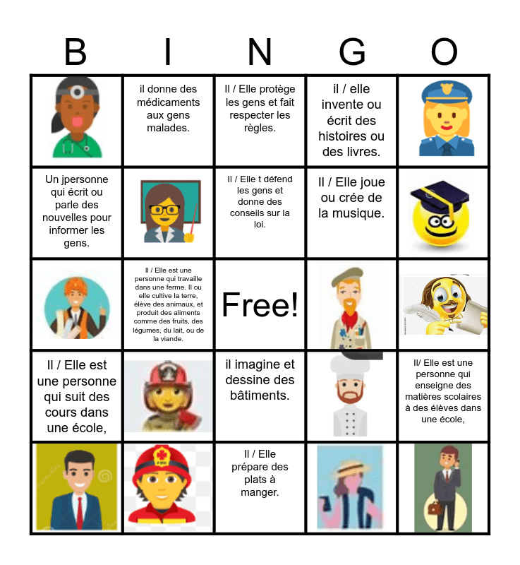 Les Professions #2 Bingo Card