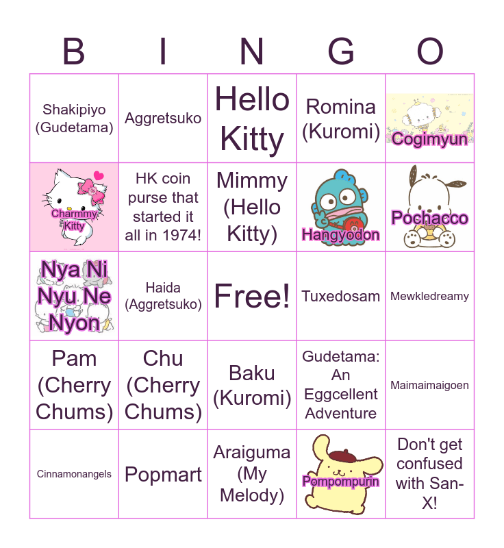 Sanrio Hello Kitty and Friends Bingo Card
