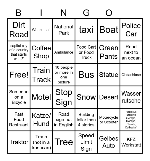 Google Maps Streetview Bingo Card