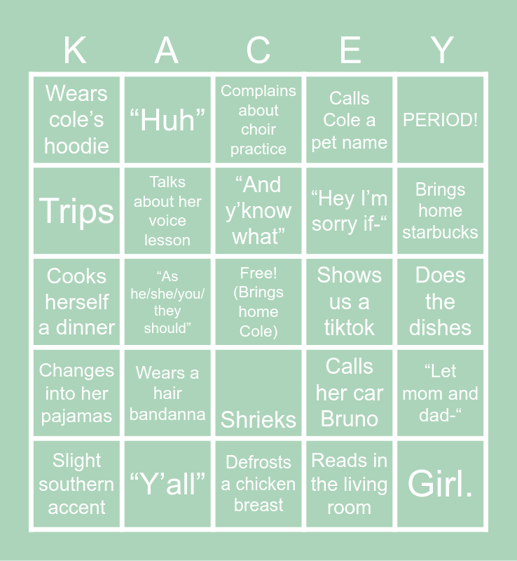 Kacey Bingo Card