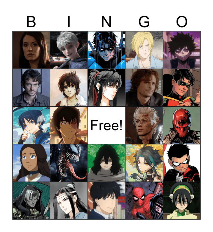 favorite character bingo Card