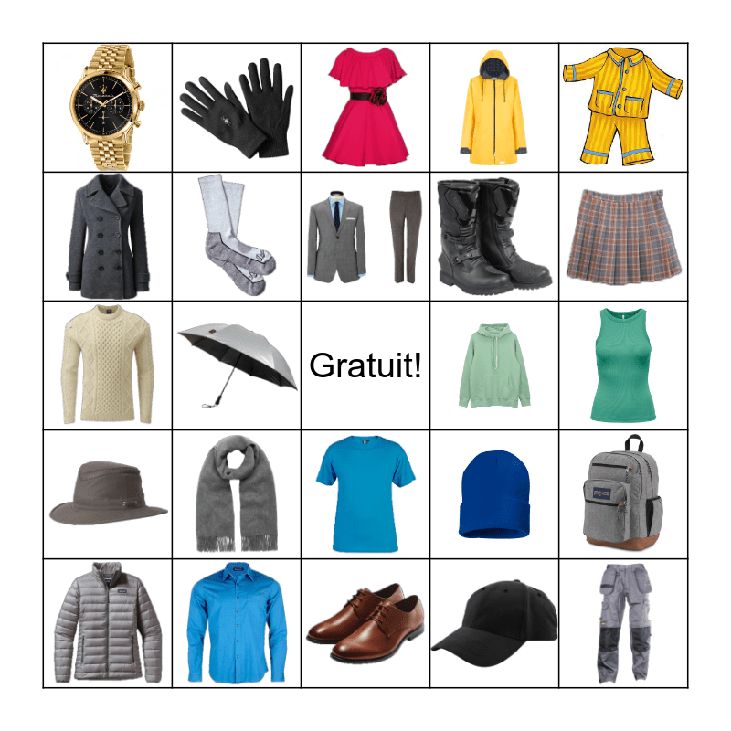 Vêtements Bingo Card