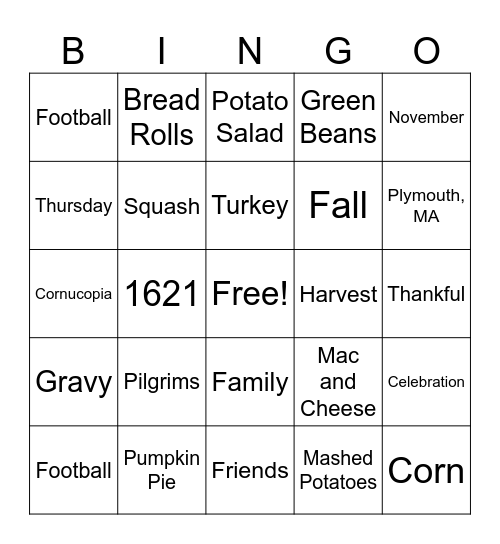 THANKSGIVING! Bingo Card