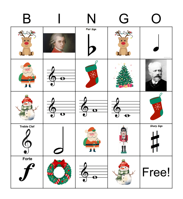 Note Name/Music Symbols Bingo Card