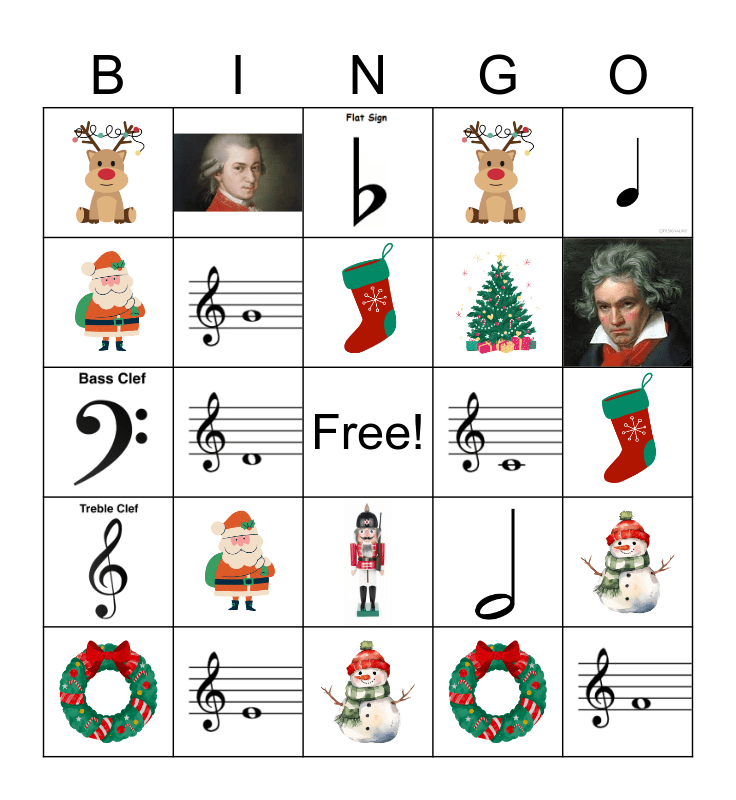 Note Name/Music Symbols Bingo Card