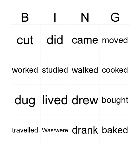 Irregular verb bingo Card