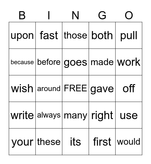 Koen's Reading Practice Bingo Game Bingo Card