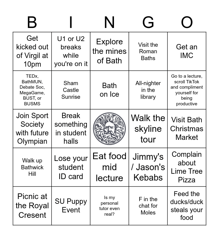 University of Bath Student BINGO Card