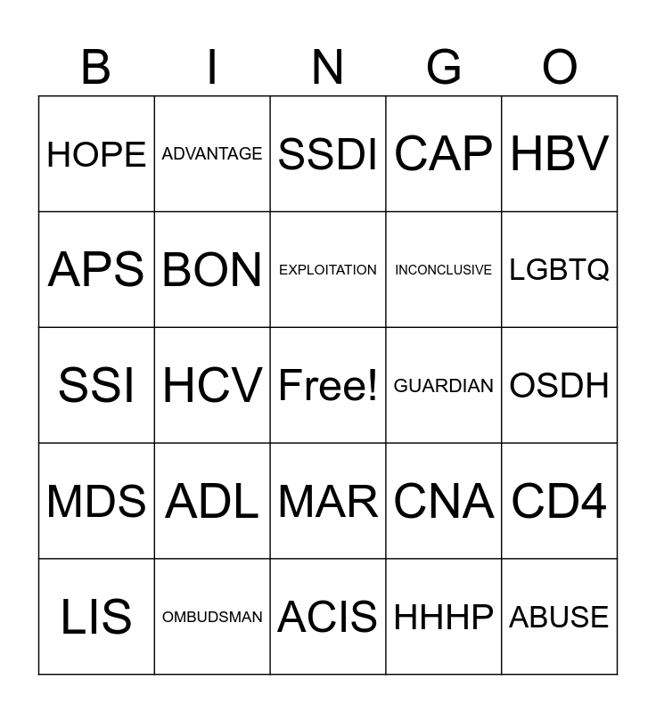 SPECIAL UNIT Bingo Card