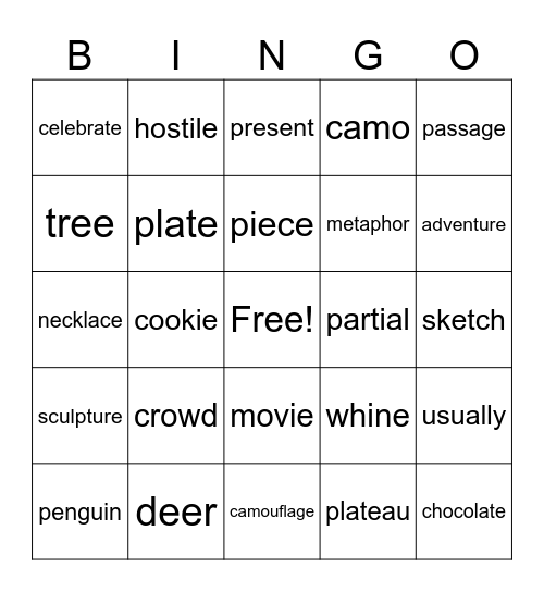 Alison and Ben Bingo Card