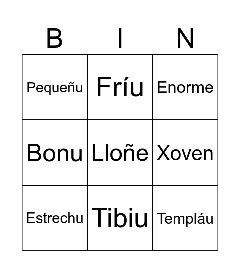 Antónimos y sinónimos Bingo Card