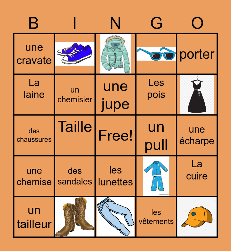 French Clothing and Accessories Bingo Card