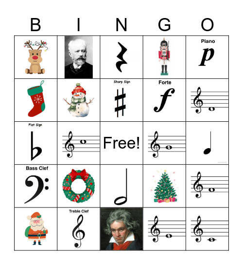 Note Name/Music Symbols Bingo Card